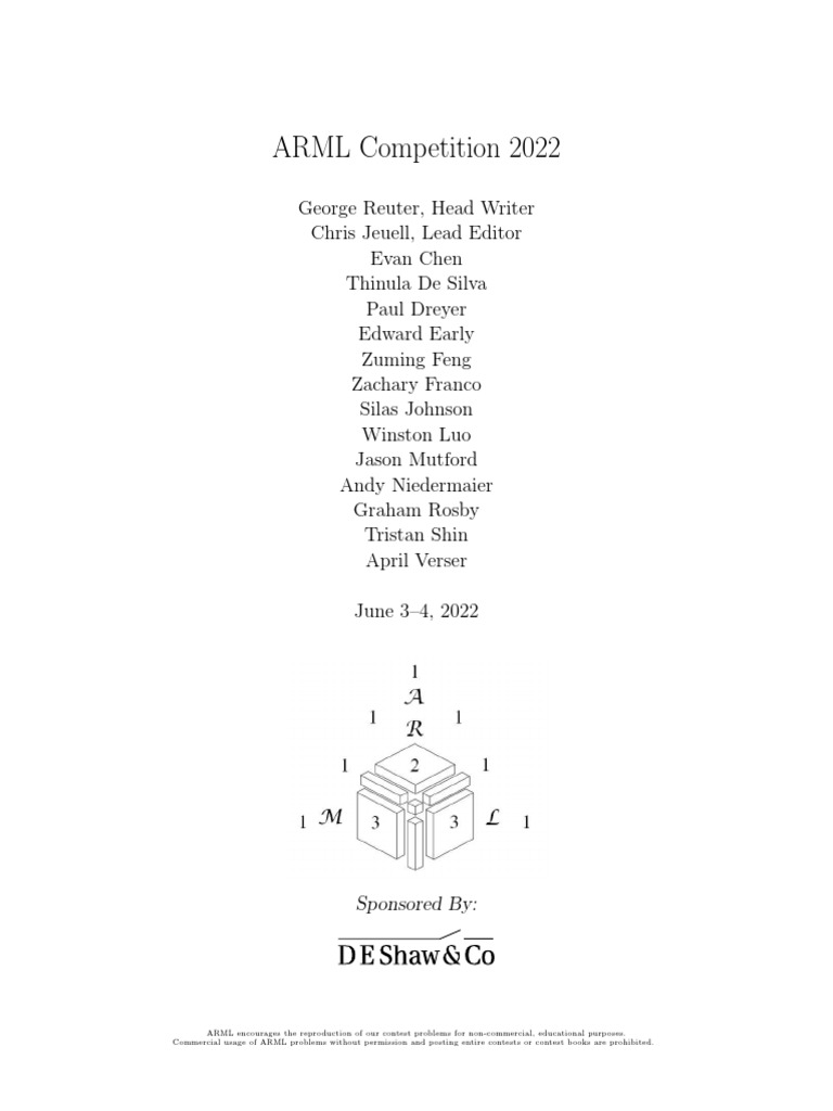 ARML 2022 Contest | PDF | Mathematics | Elementary Mathematics