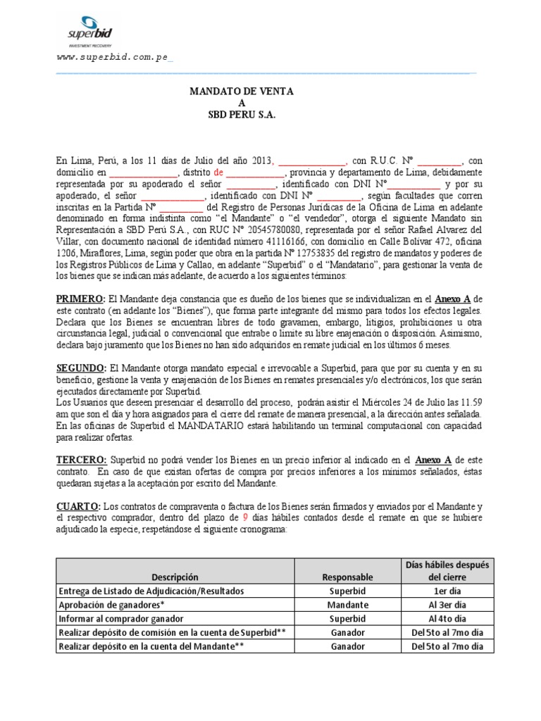 Modelo de Contrato de Mandato de Venta | PDF | Subasta | Justicia