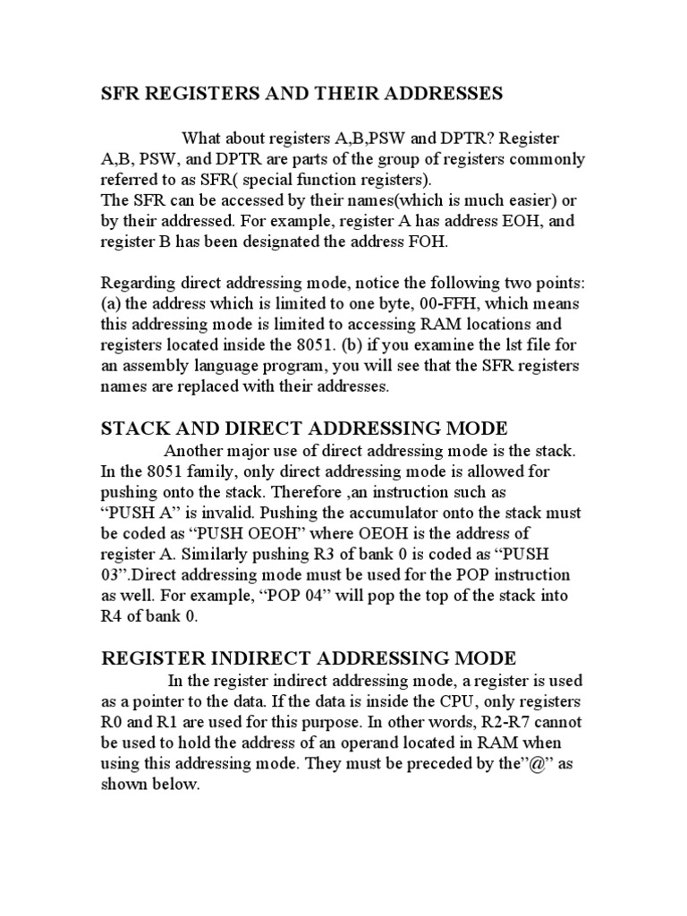 SFR Registers and Their Addresses | PDF | Random Access Memory ...
