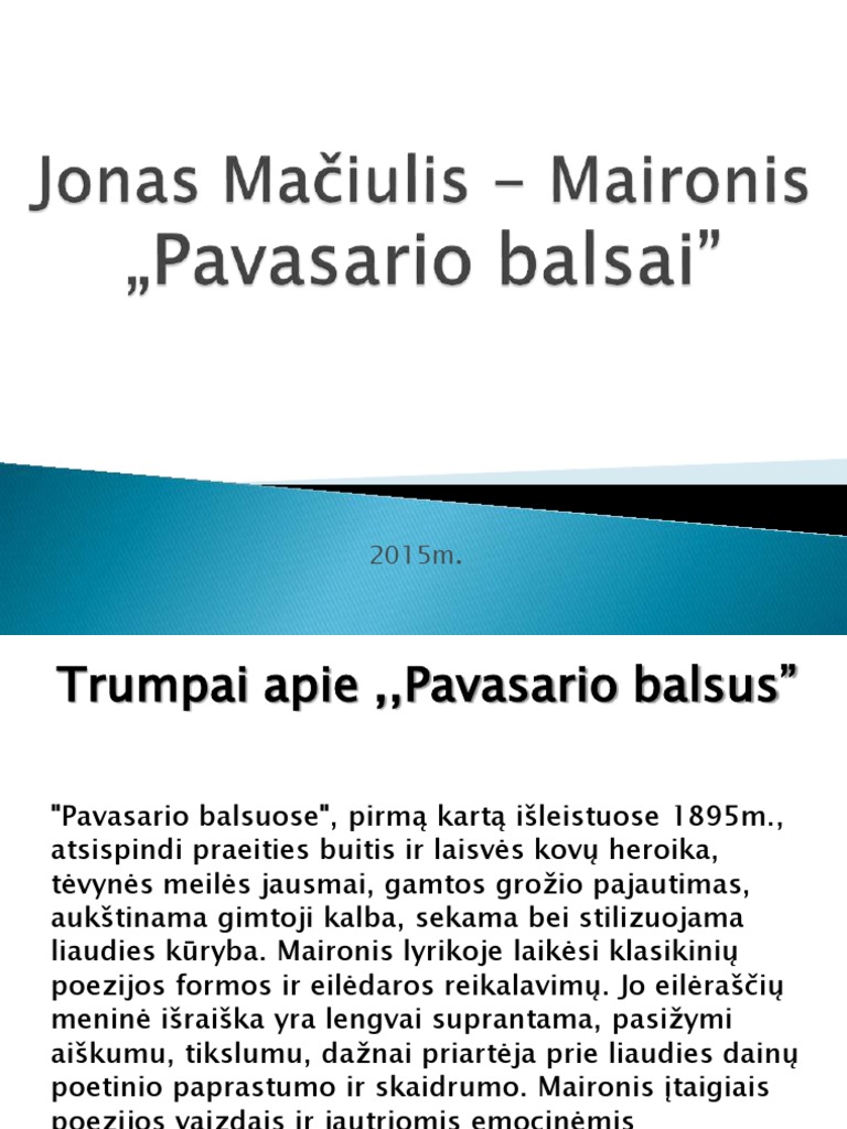 Jonas Mačiulis - Maironis Pavasario Balsai (Nemoku - LT) | PDF