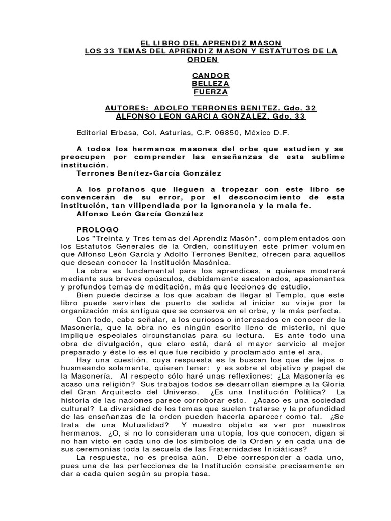 El Libro Del Aprendiz Mason Los 33 Temas | PDF