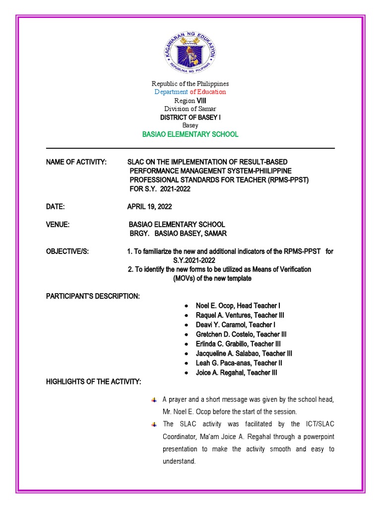 Acr On Rpms PPST 21 22 | PDF