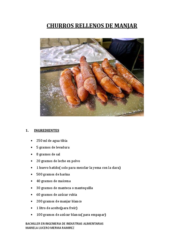Receta de Churros Rellenos de Manjar | PDF