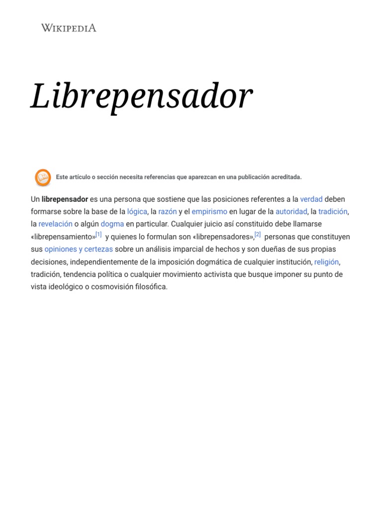 Librepensador - Wikipedia, La Enciclopedia Libre | PDF | Pensamiento ...
