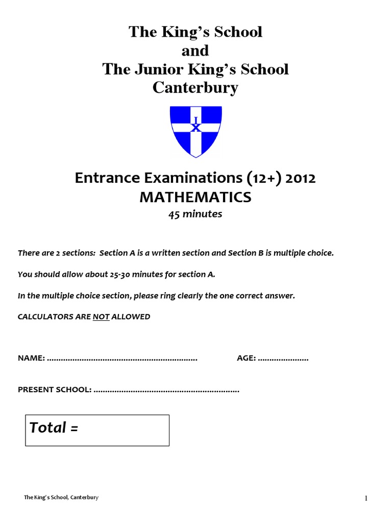The King's School and The Junior King's School Canterbury: Total | PDF ...