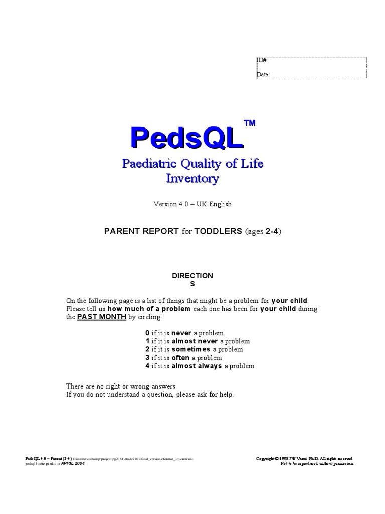 1 Instrumen QOL General Usia 2 Sampai 4 Tahun | PDF | Feeling | Child Care