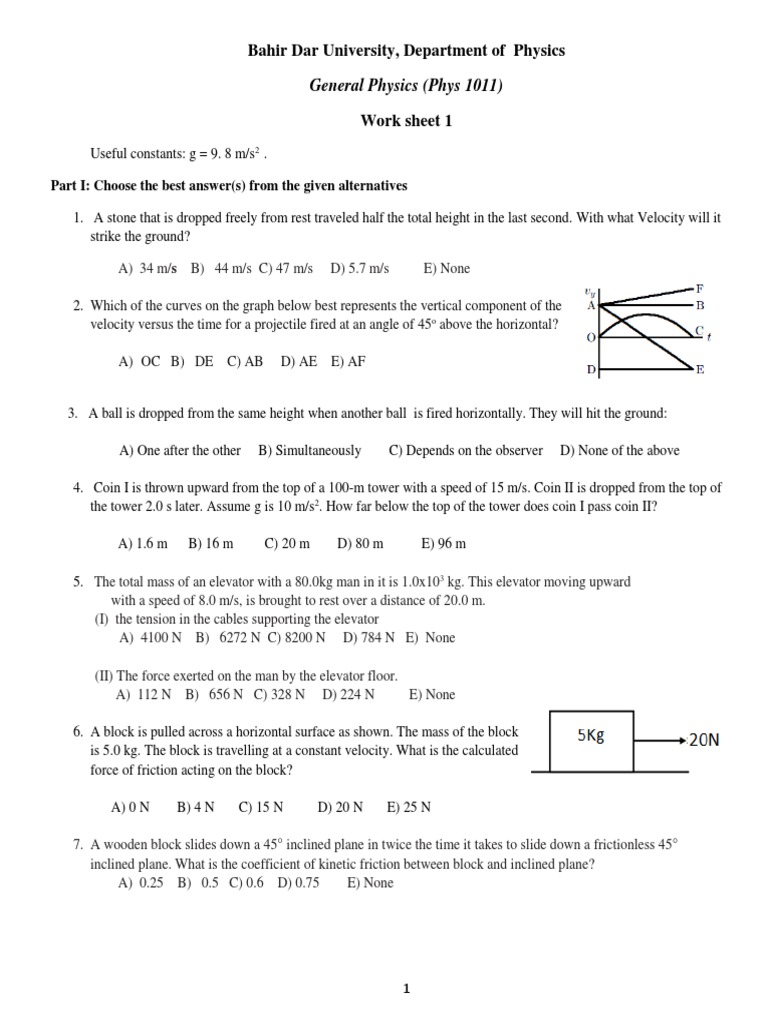 Gen Phy Worksheet | PDF | Force | Velocity
