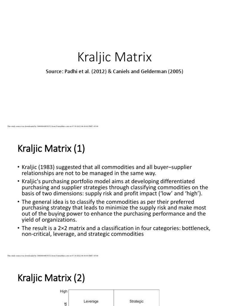 Kraljic Matrix PDF | PDF | Supply Chain | Procurement