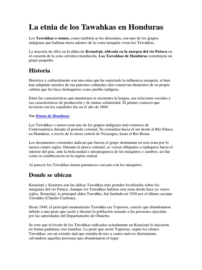 La cultura Tawahka: costumbres, lengua y amenazas a su existencia en ...