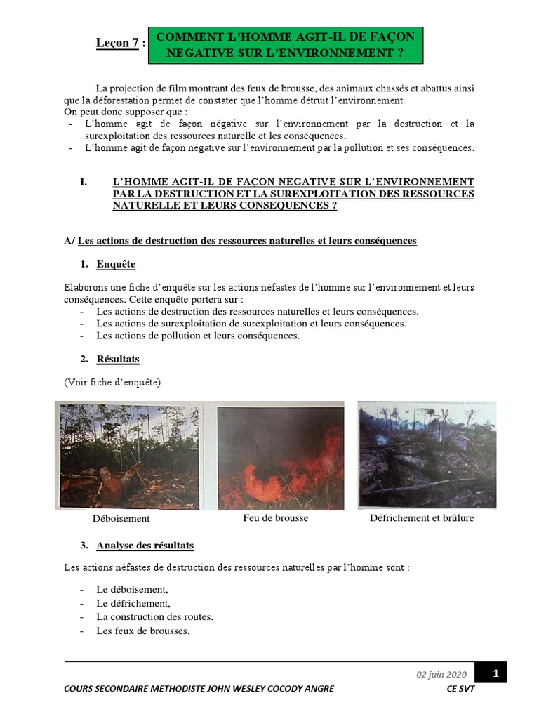 COURS DEGRADATION ENVIRONNEMENT 6eme | PDF | Pollution de l'air ...