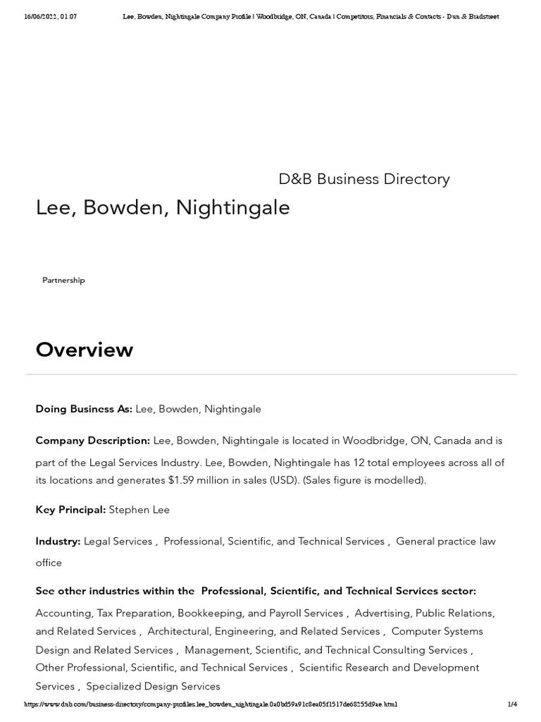 Lee, Bowden, Nightingale Profile | PDF | Business | Economies