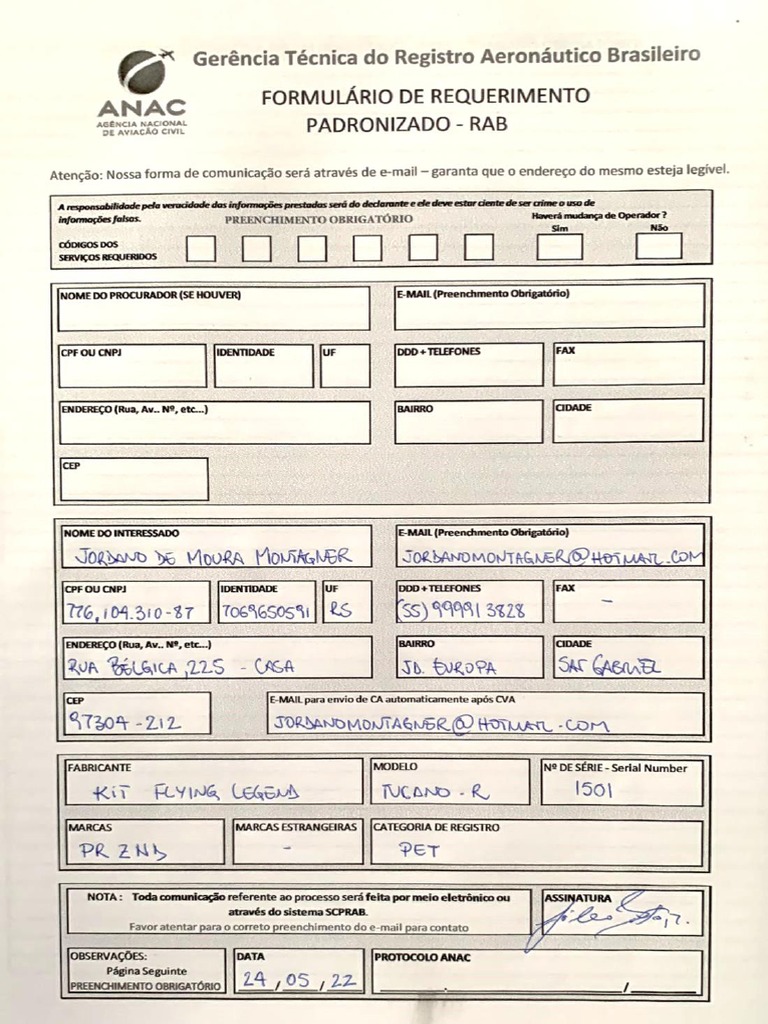 Formulário registro RAB | PDF