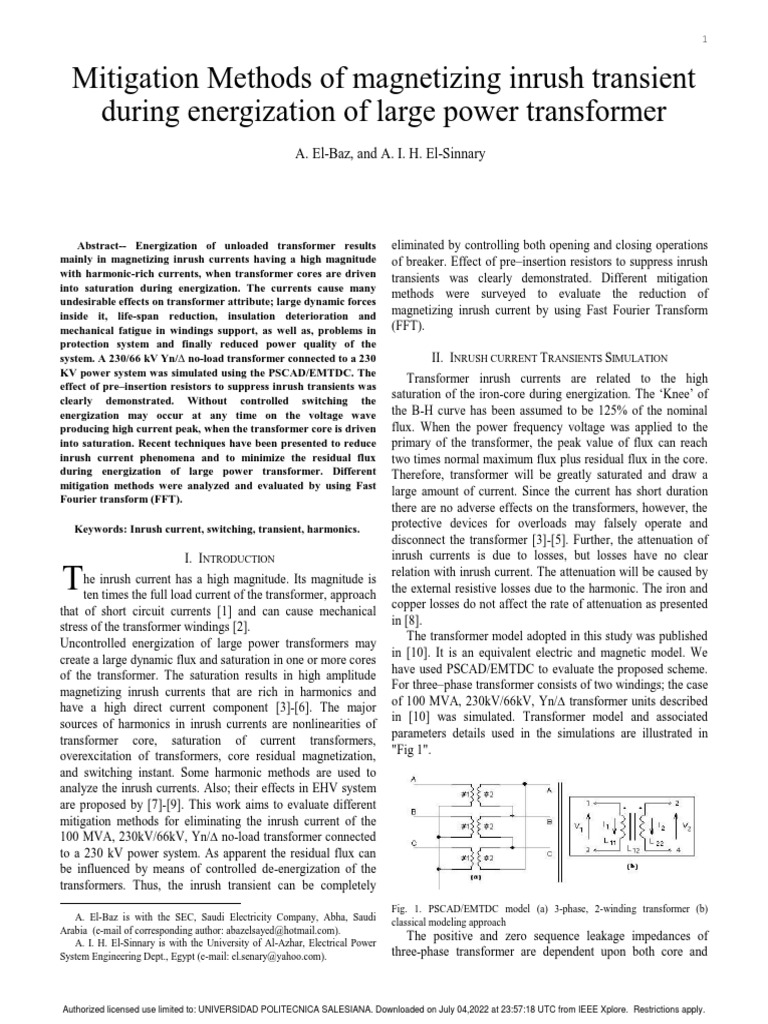 Transformer Inrush Current Mitigation | PDF | Transformer | Fast Fourier Transform