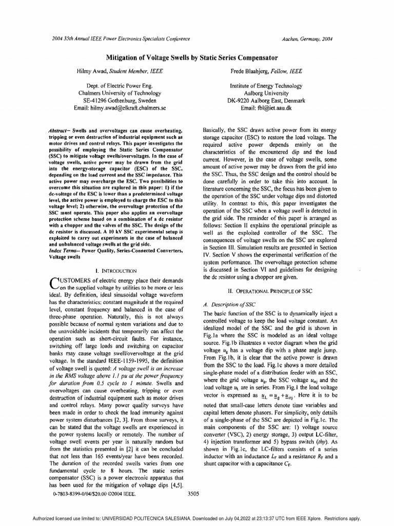 Mitigation of Voltage Swells by Static Series Compensator: Member | PDF | Capacitor | Transformer