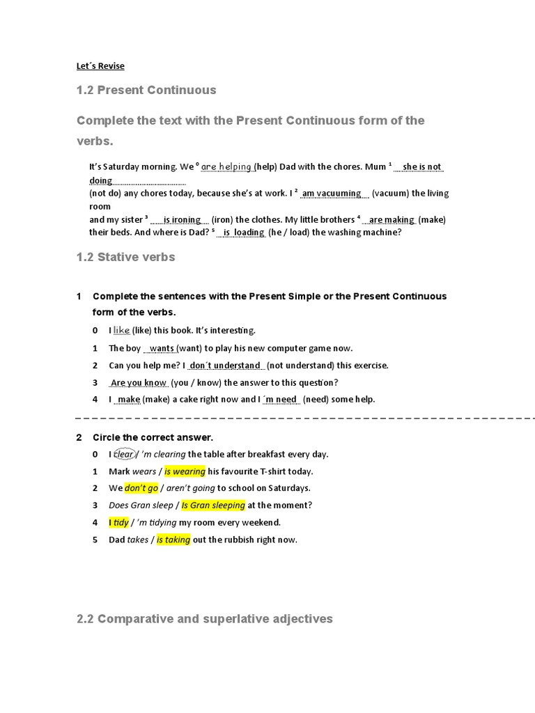 1.2 Present Continuous Complete The Text With The Present Continuous ...