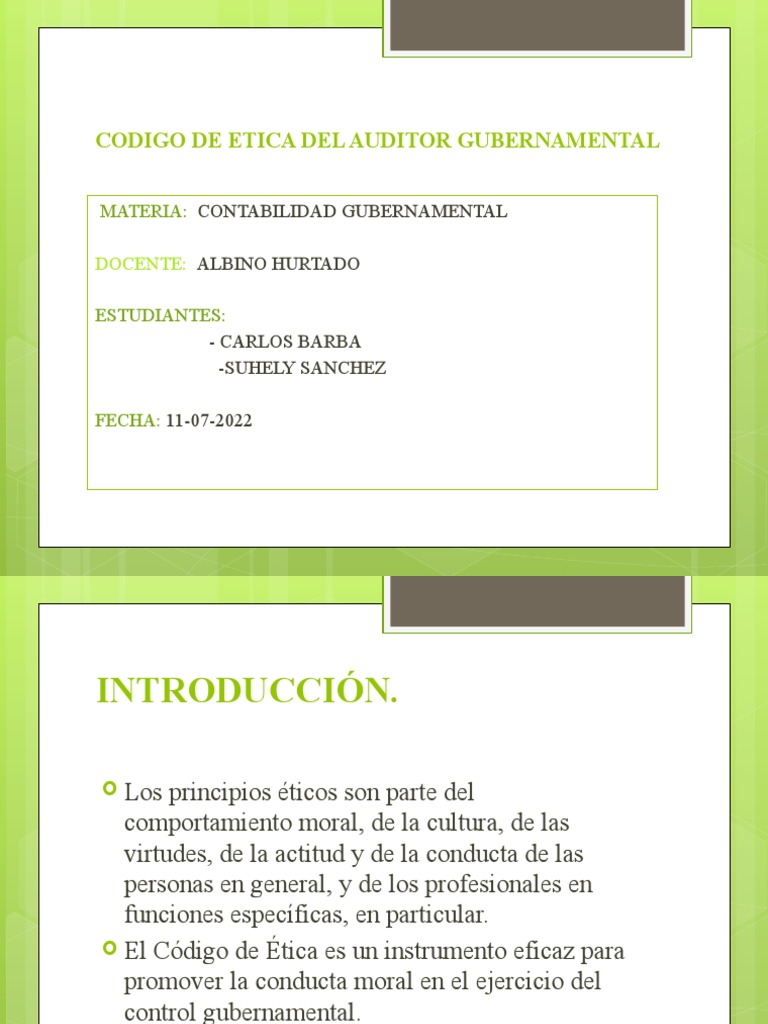 Diapositiva Codigo de Etica Del Auditor Gubernamental | PDF | Contralor | Gobierno