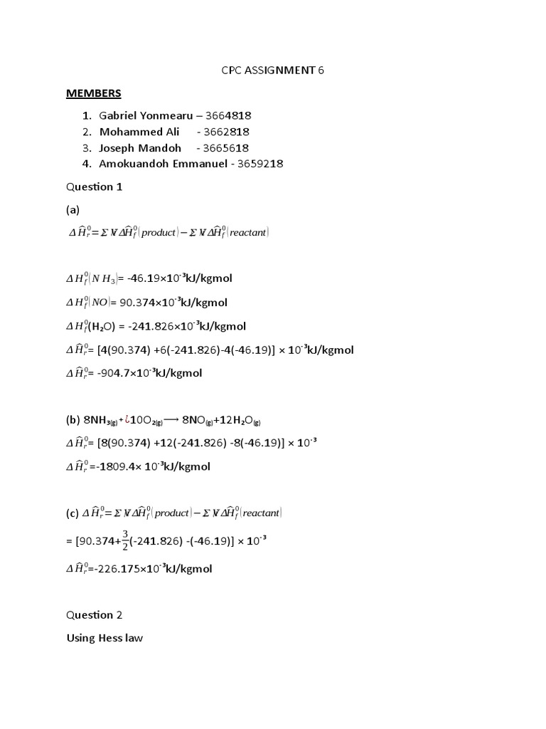 CPC Assignment 6 | Download Free PDF | Mole (Unit) | Chemistry