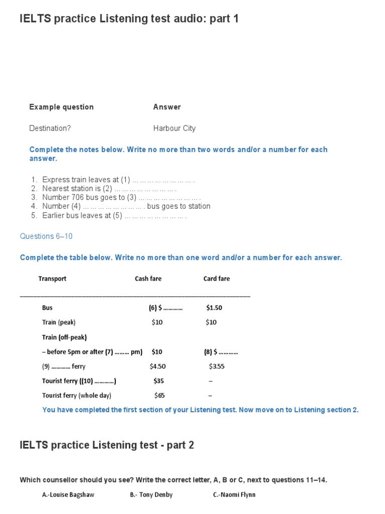 IELTS practice Listening test audio: part 1 (38 characters | PDF ...