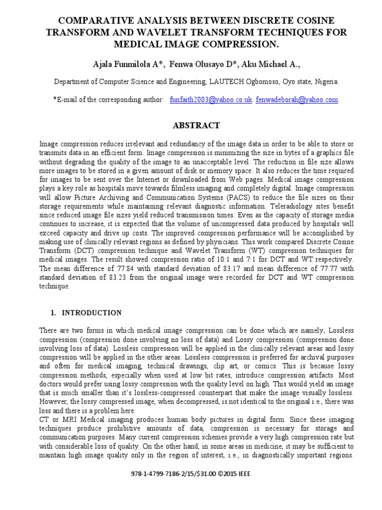 Comparison Between Discrete Cosine and Wave Let Transform | PDF | Data Compression | Wavelet