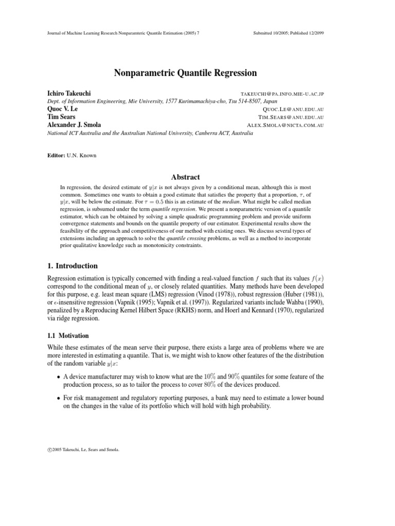 Nonparametric Quantile Estimation | PDF | Regression Analysis | Quantile