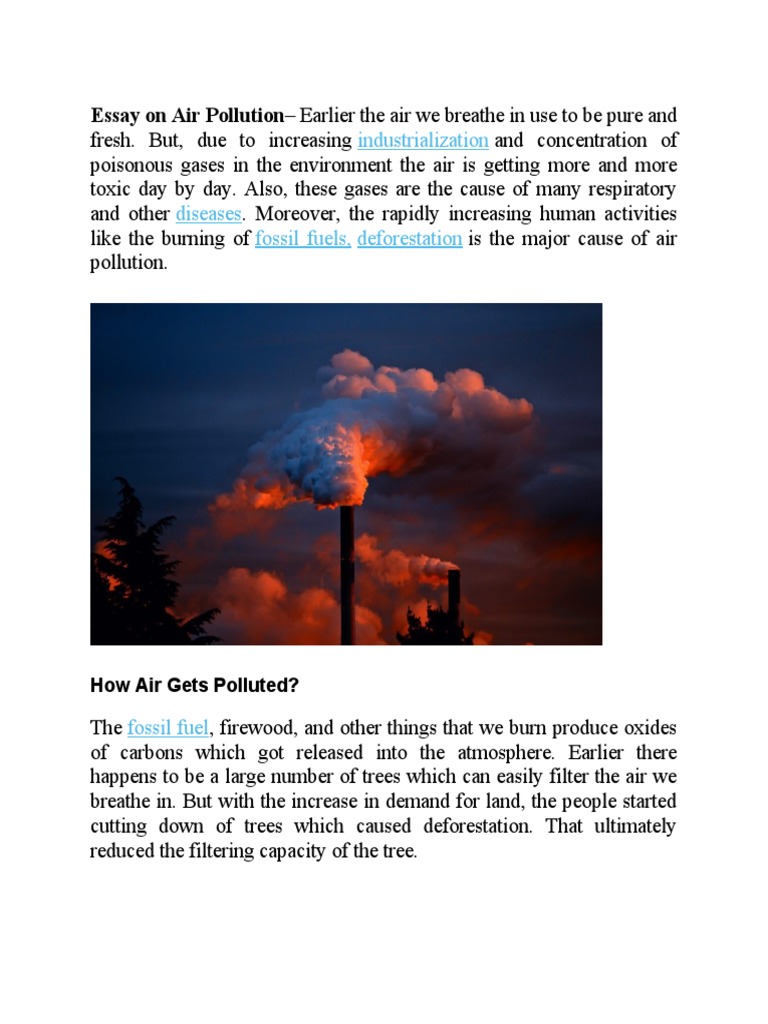 Essay On Air Pollution | PDF | Air Pollution | Atmosphere Of Earth