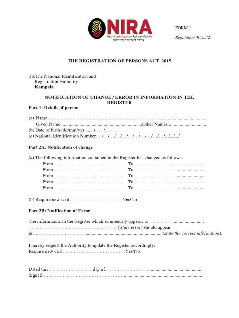 FORM1 Notification of Change Error in Information in The Register2 | PDF | Government And ...