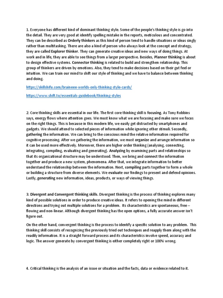 Learning Reflections of Thinking Skills | PDF | Thought | Critical Thinking