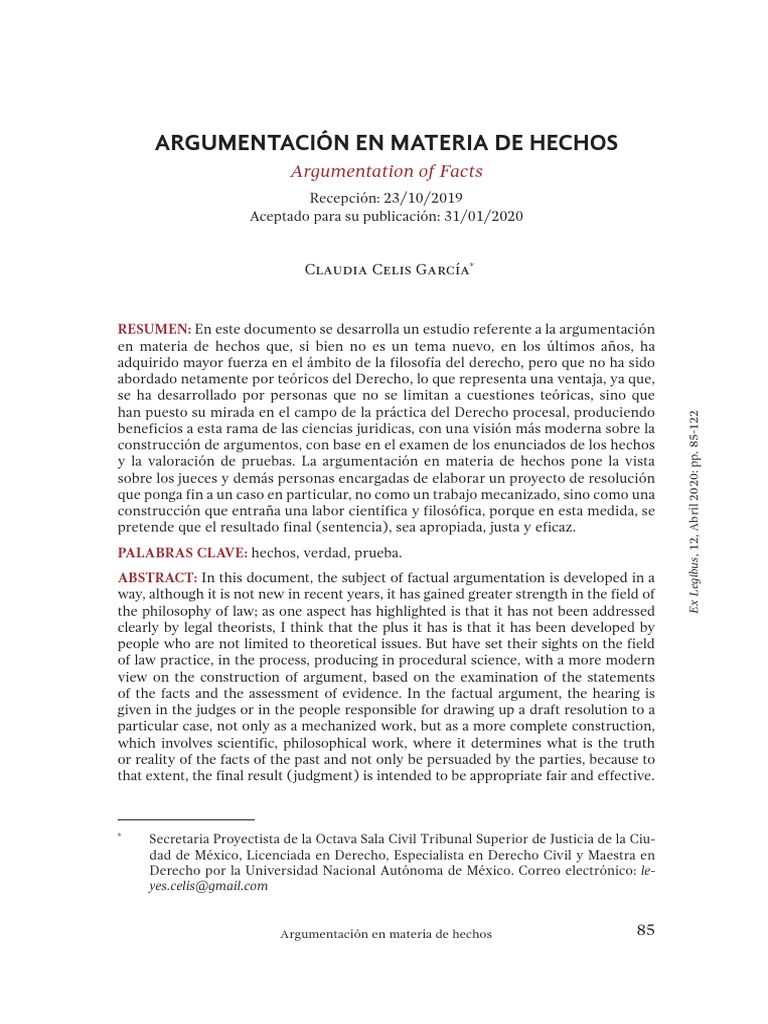 Argumentación en Materia de Hechos (Probatoria) | PDF | Verdad | Conocimiento