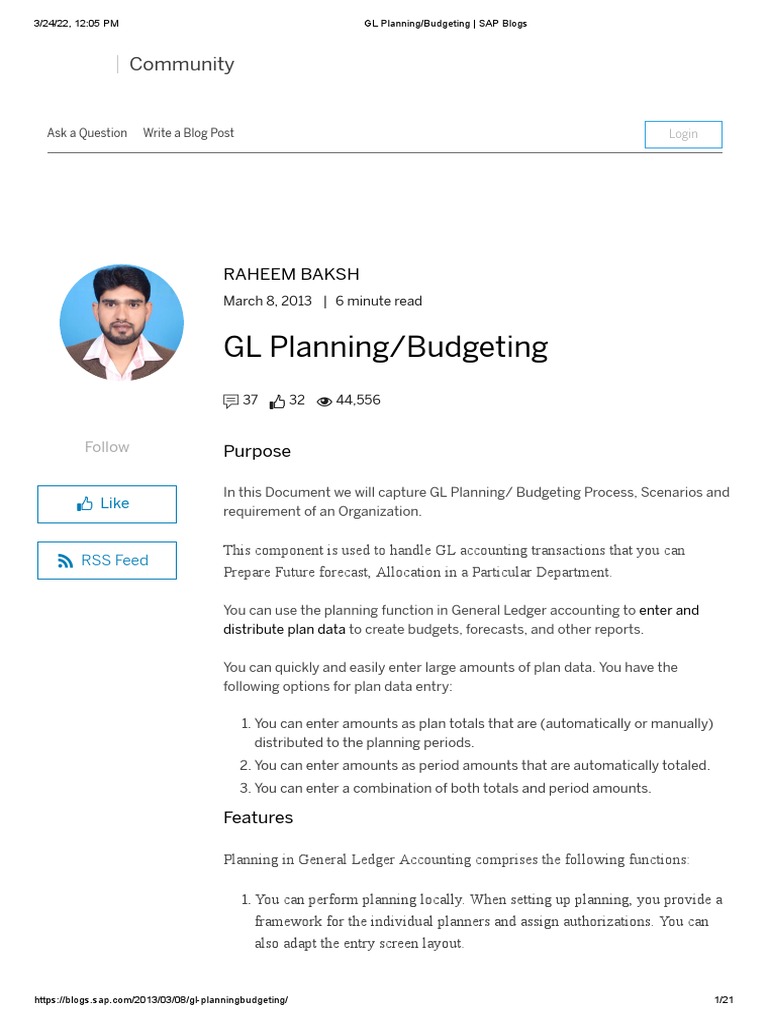 GL Planning - Budgeting - SAP Blogs | PDF | Cost | Budget