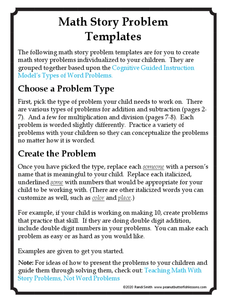 Math Story Problem Templates: Choose A Problem Type | PDF | Mathematics ...