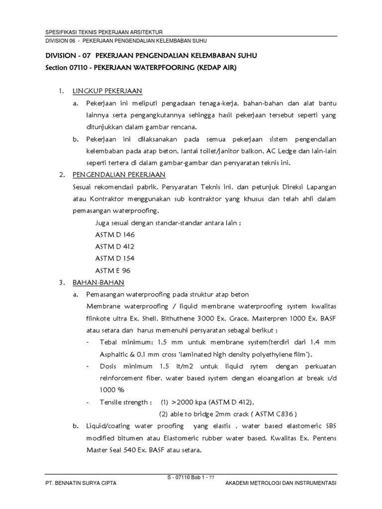 Pekerjaan Waterproofing Pdf