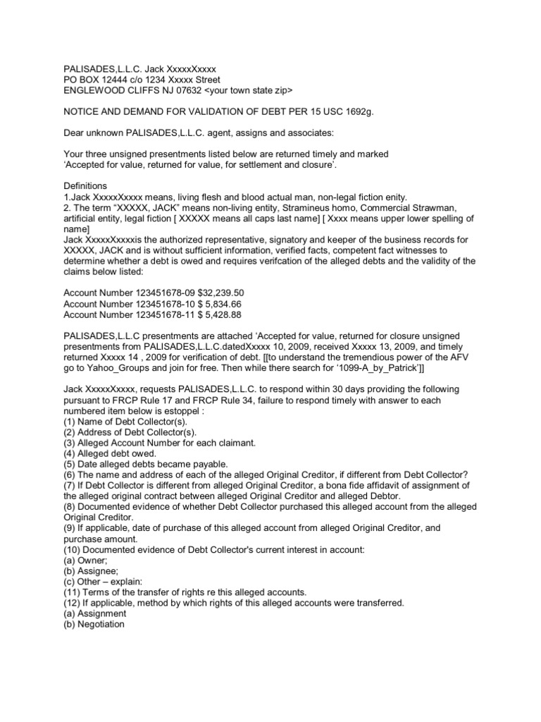 Accepted For Value Example Letter | PDF | Collection Agency ...