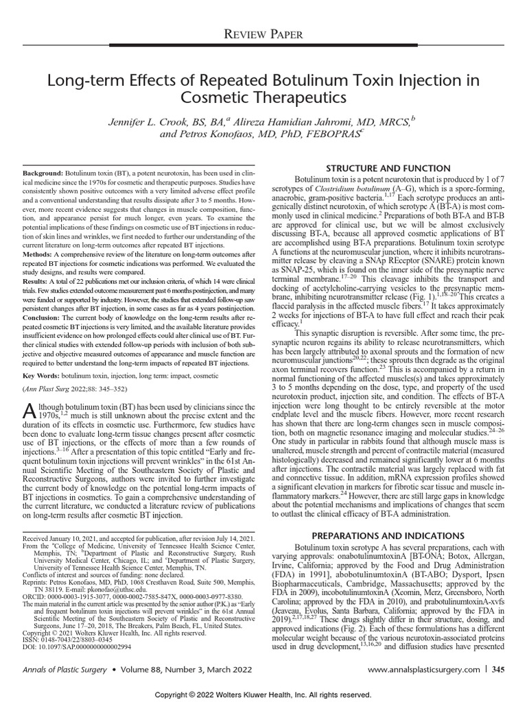 Long-Term Effects of Repeated Botulinum Toxin Injection in Cosmetic ...