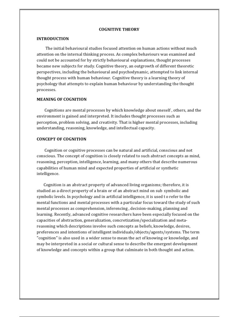 Cognitive Theory | PDF | Cognitive Therapy | Cognitive Development