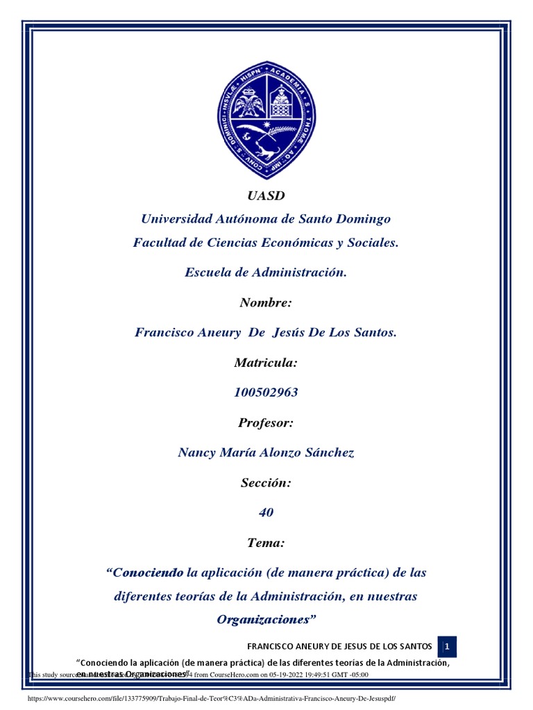 Trabajo Final de Teor A Administrativa Francisco Aneury de Jesus PDF | PDF | Método de enseñanza ...