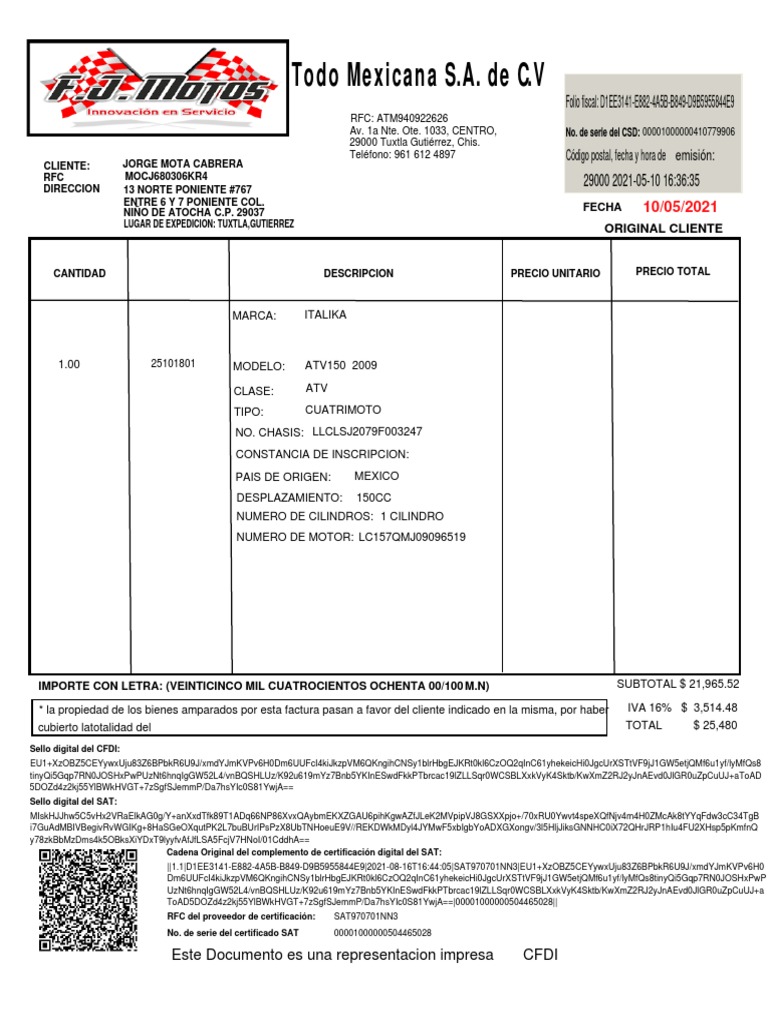 Factura Moto | PDF