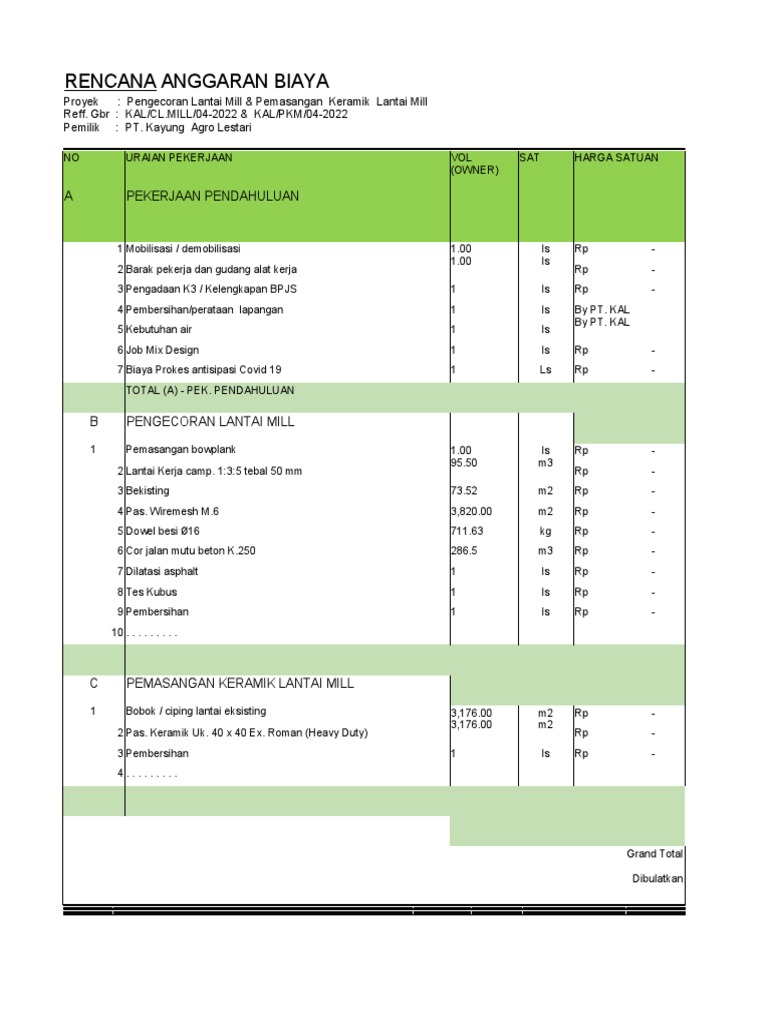 Form RAB Cor Lantai & Pas. Keramik Mill | PDF