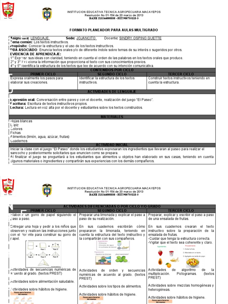 Planeacion Multigrado Lenguaje Textos Instructivos | PDF | Comunicación ...