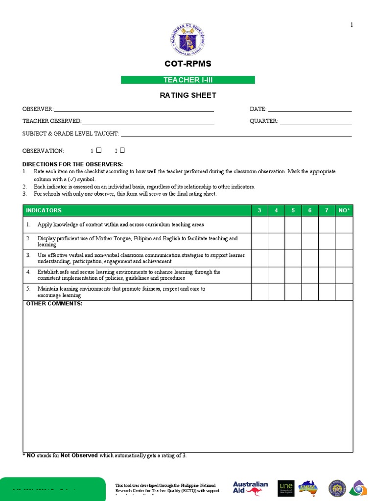Cot Tool T1-T3 2021-2022 | PDF | Learning | Teachers