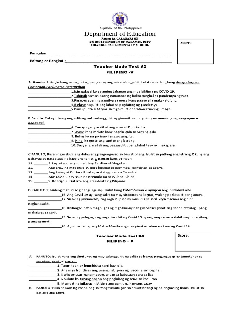 Filipino - 3rd-4th - Summative Q3 | PDF