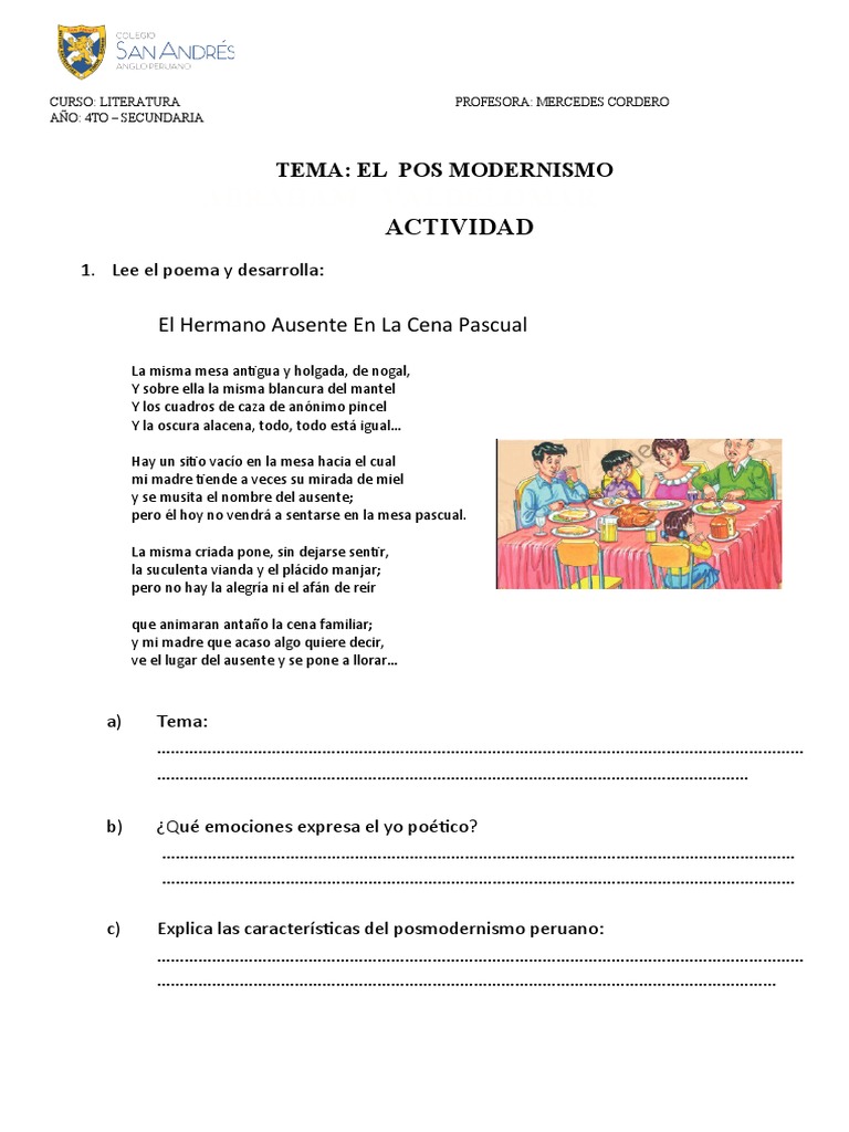FICHA - Abraham Valdelomar - 4to Sec - Poema - Hermano Ausente | PDF