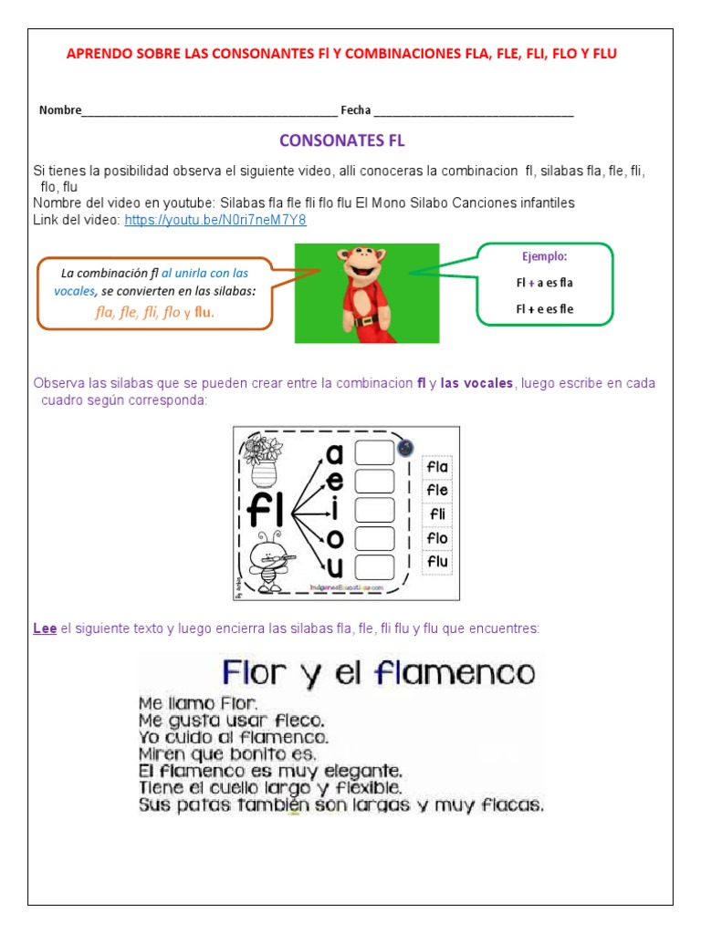 Combinacion Fla, Fle, Fli, Flo y Flu | PDF | Lingüística | Comunicación humana