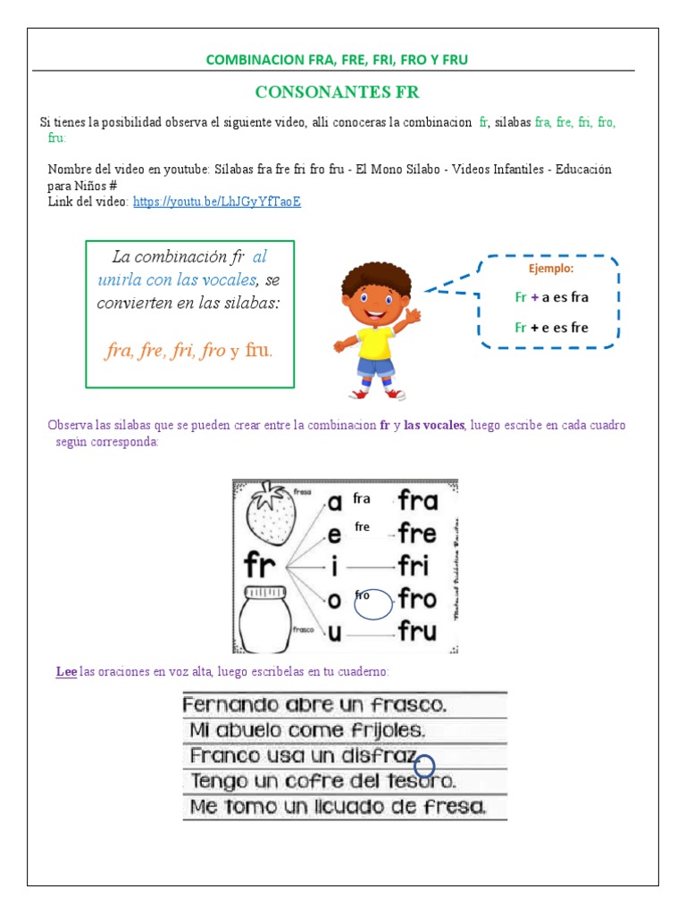 Actividades con sílabas fra, fre, fri, fro, fru | PDF | Fonética ...