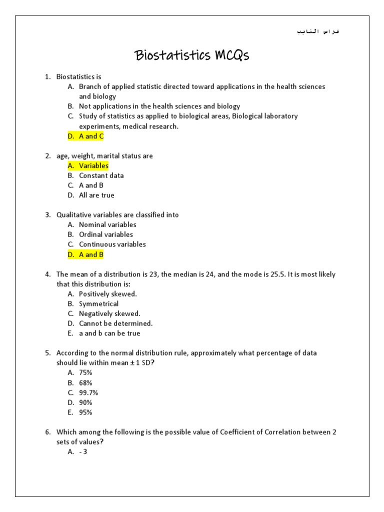 Biostatistics MCQs فراس | PDF | Histogram | Mode (Statistics)