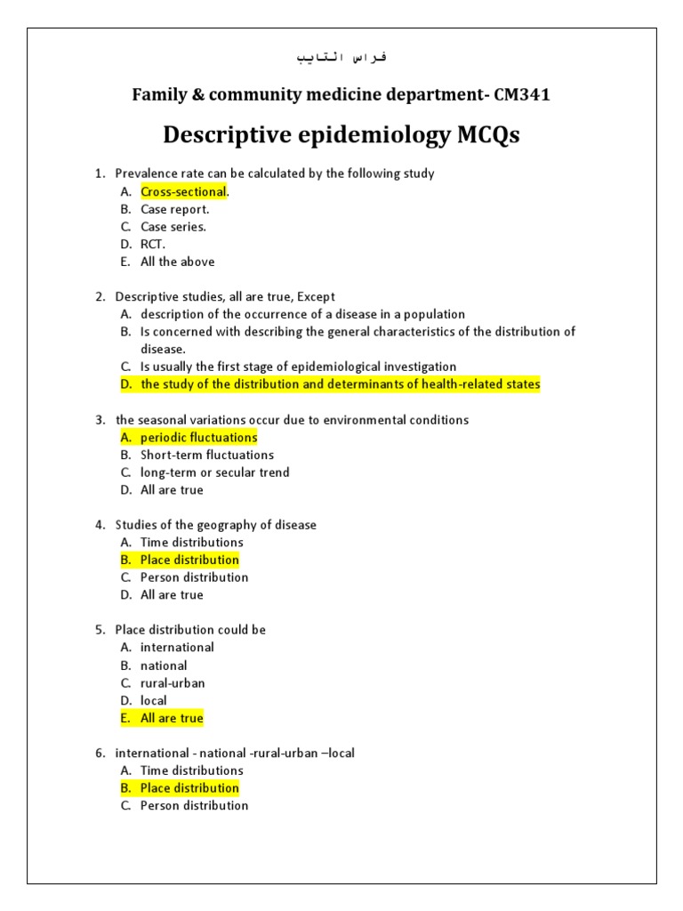 Descriptive Epidemiology MCQs | PDF | Epidemiology | Cohort Study