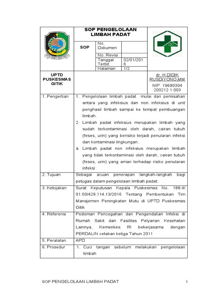 Sop Pengelolaan Limbah Padat | PDF