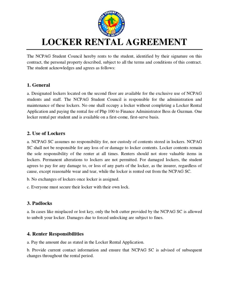 Locker Rental Application | PDF | Renting | Lease