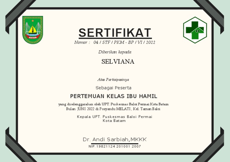 Format Sertifikat Kelas Ibu Hamil Ika | PDF
