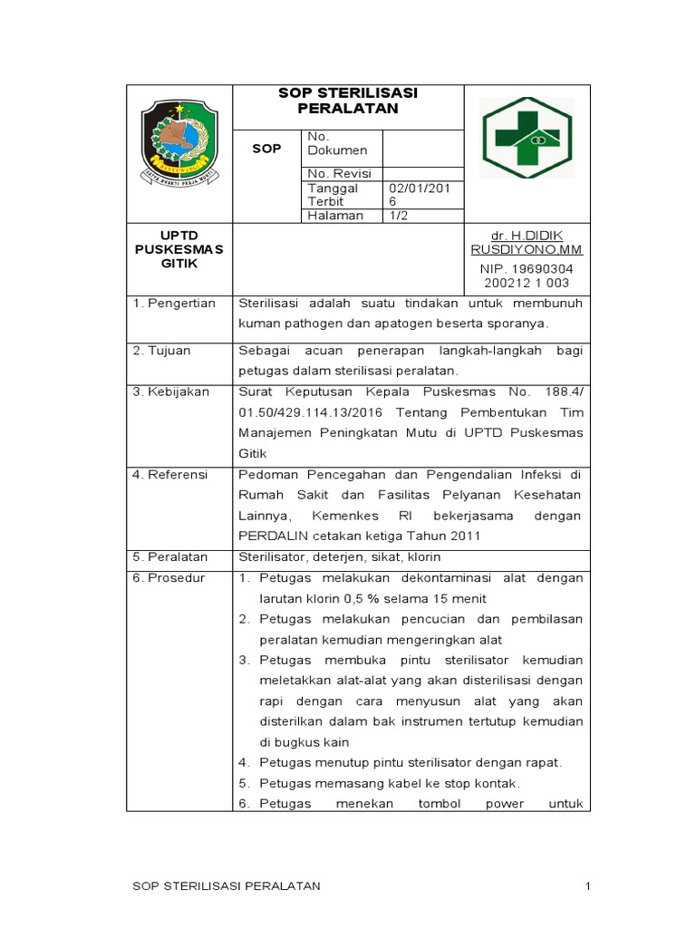Sop Sterilisasi Peralatan | PDF