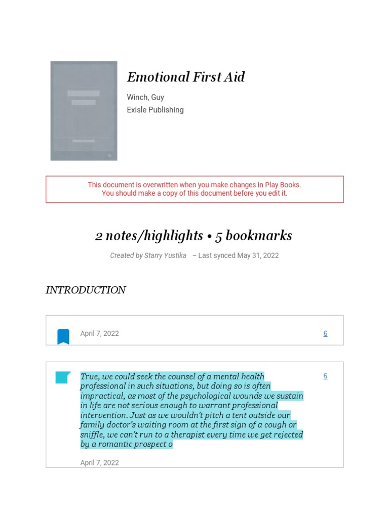Notes From - Emotional First Aid | PDF